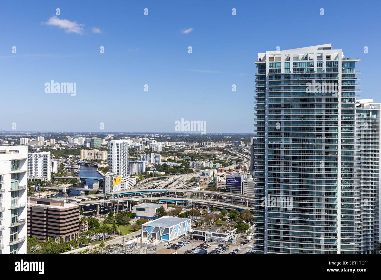 Aerial view of gleaming skyscrapers towering over Biscayne Bay and the ...