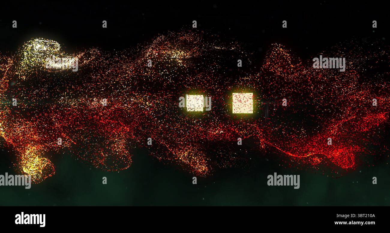 Swirling red and gold particle cloud rising in digital void, featuring ...