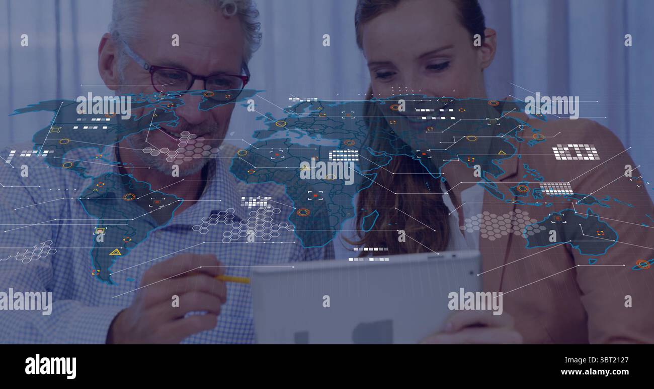 Collaborating data visualization overlay business hi-res stock photography and images - Alamy