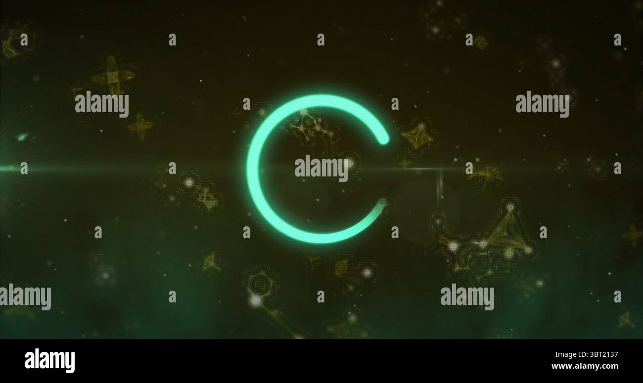 Displaying neon green loading indicator filling on tech interface, with ...