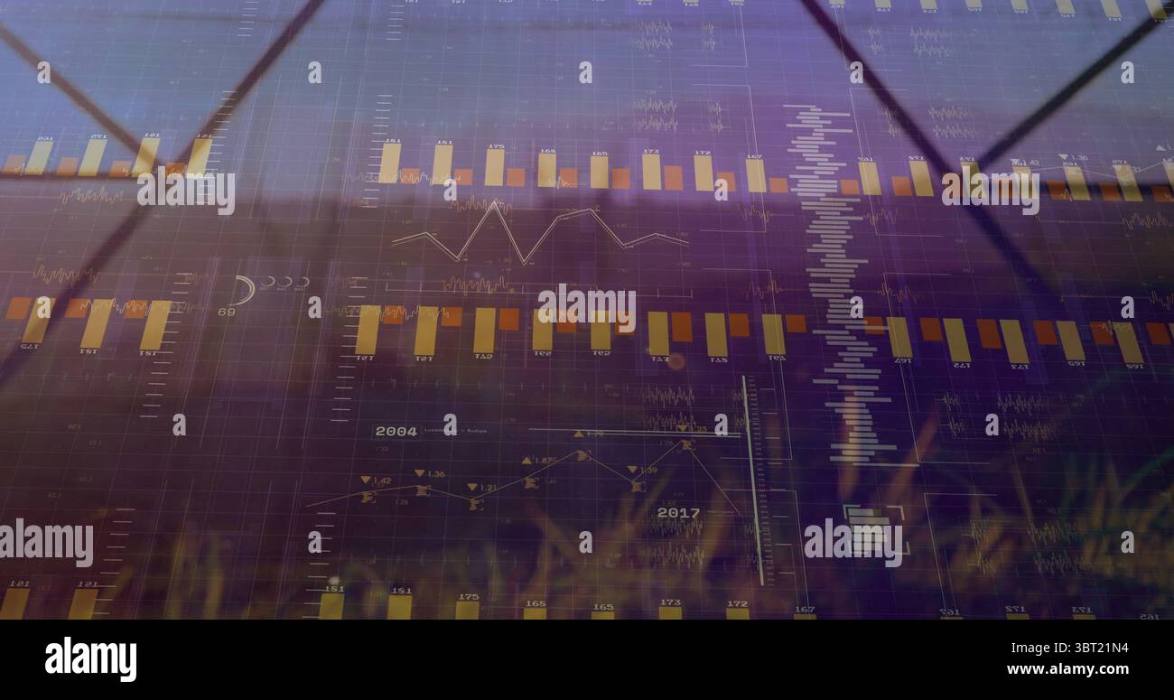 Overlaying financial charts on greenhouse structure, with yellow orange ...