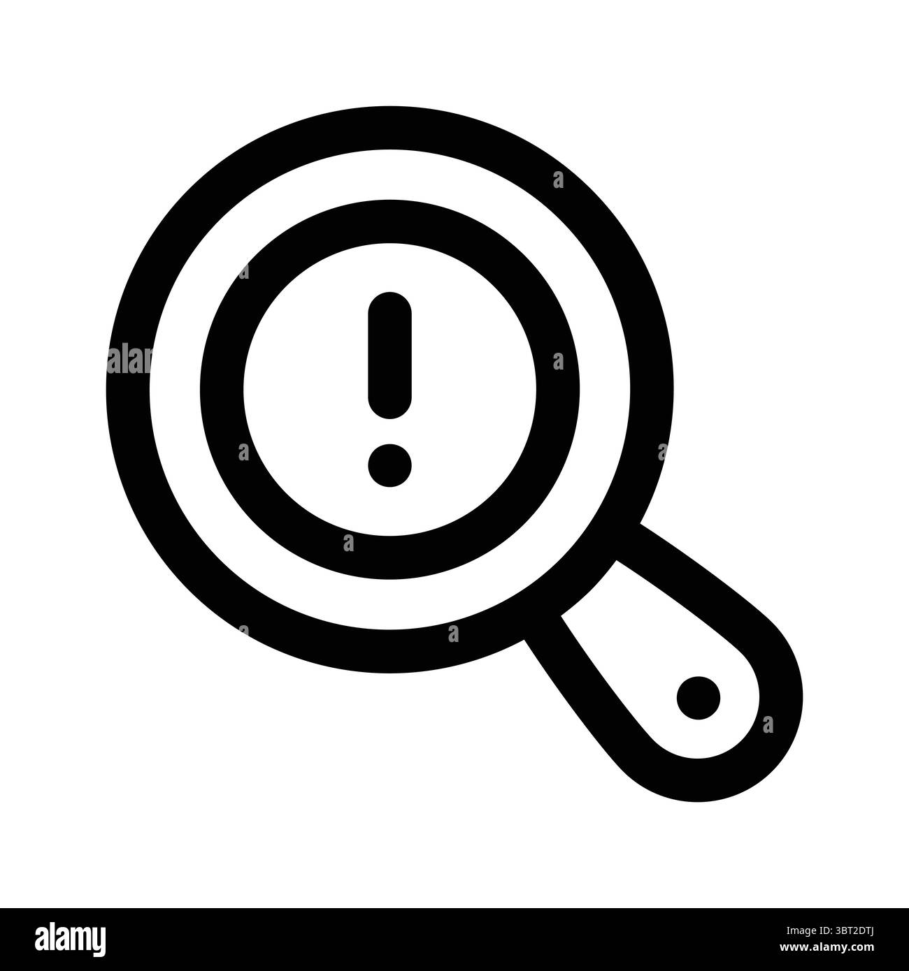Exclamation mark under magnifier denoting icon of threat detection ...