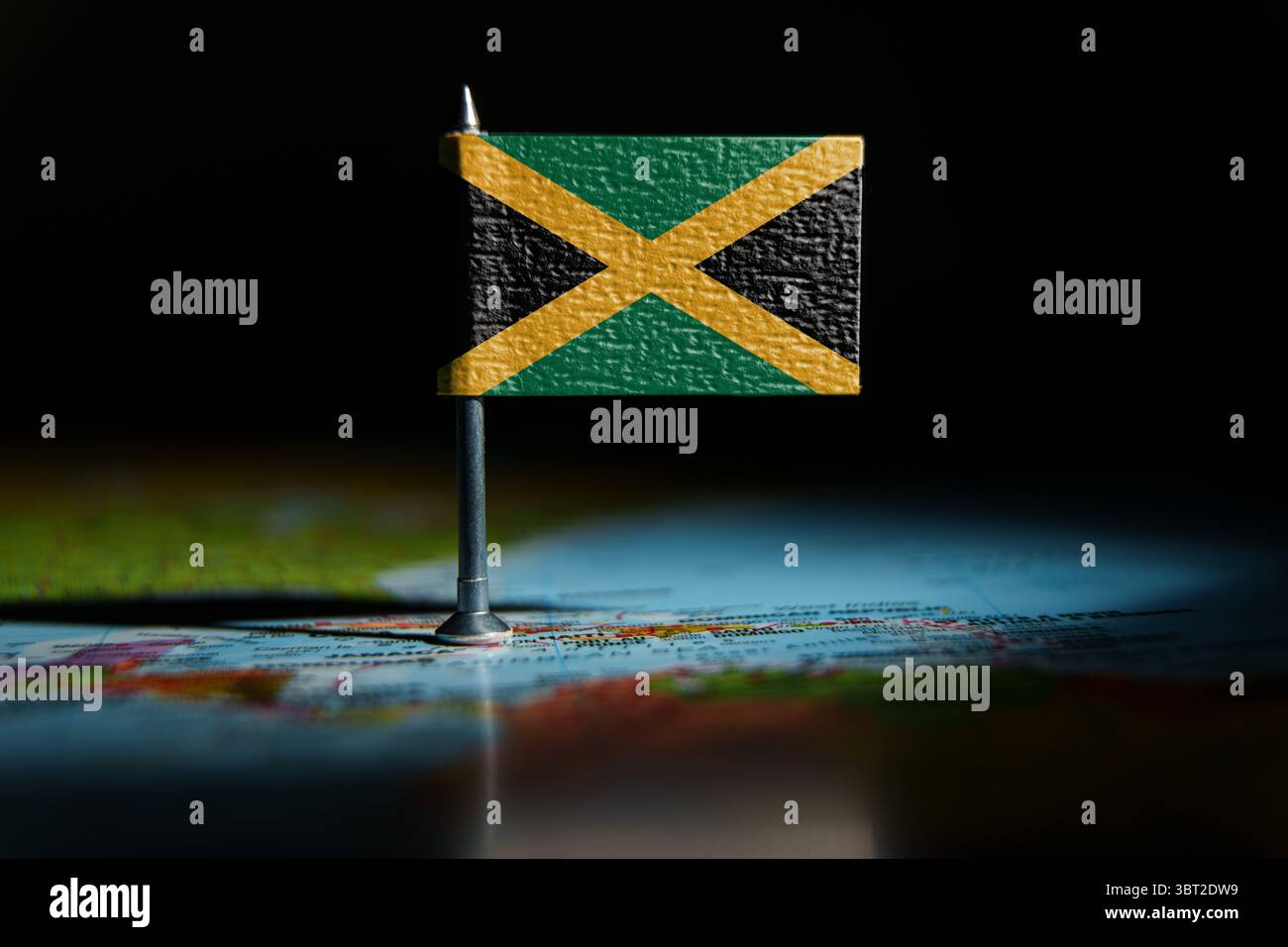 Jamaica national flag on Caribbean political map Stock Photo - Alamy