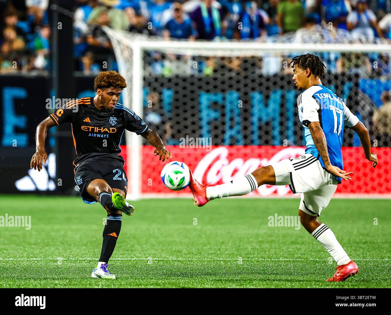 July 12, 2025: New York FC defender Tayvon Gray (24) kicks the ball ...
