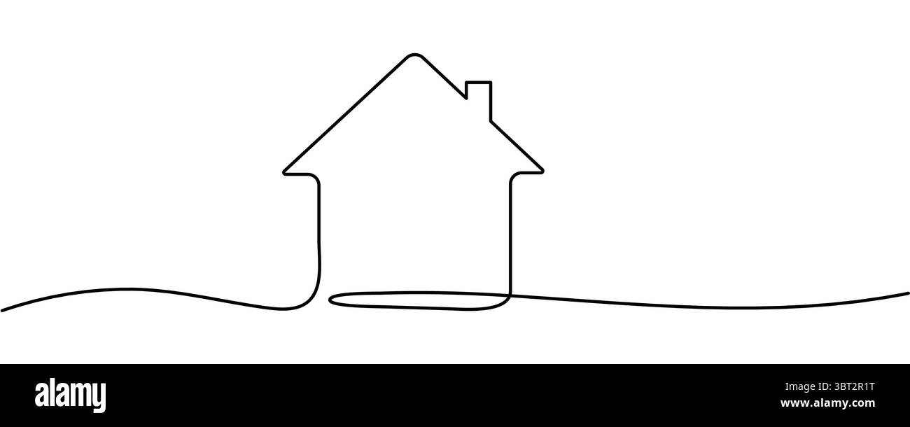 Continuous thin line home vector illustration, minimalist house icon ...