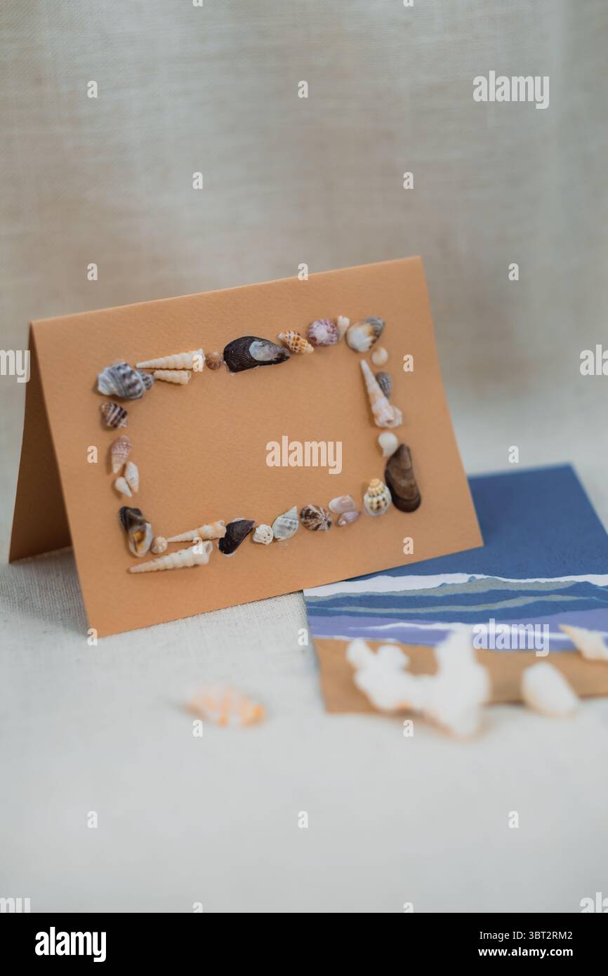 Vertical Stock Photo of Envelope Mockup with Seashell Frame, Beach ...