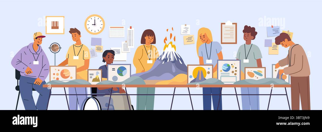 Students science project teamwork volcano experiment diverse group ...