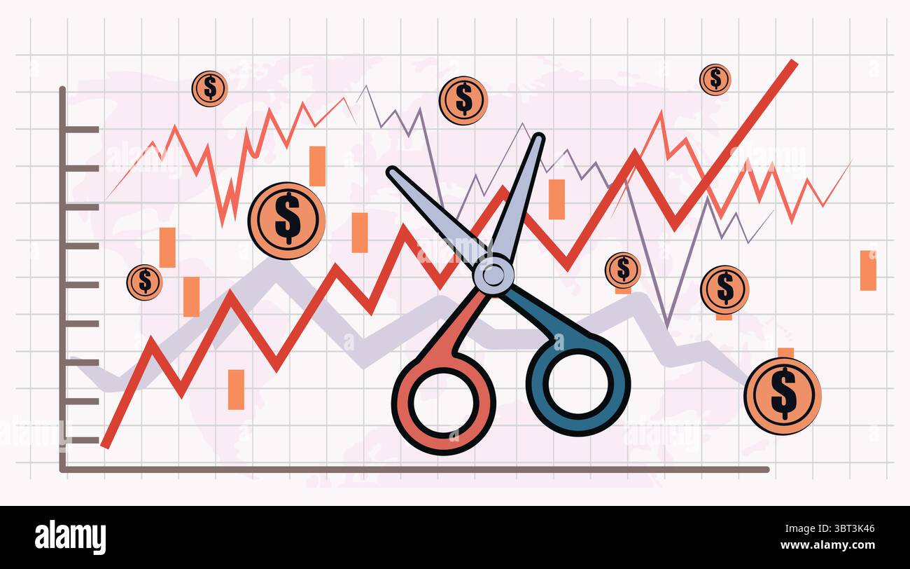 Scissors cutting financial chart economic crisis downturn coins graph ...