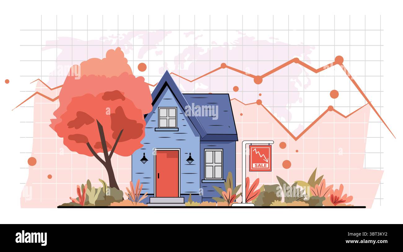House real estate market crash falling graph home for sale sign ...