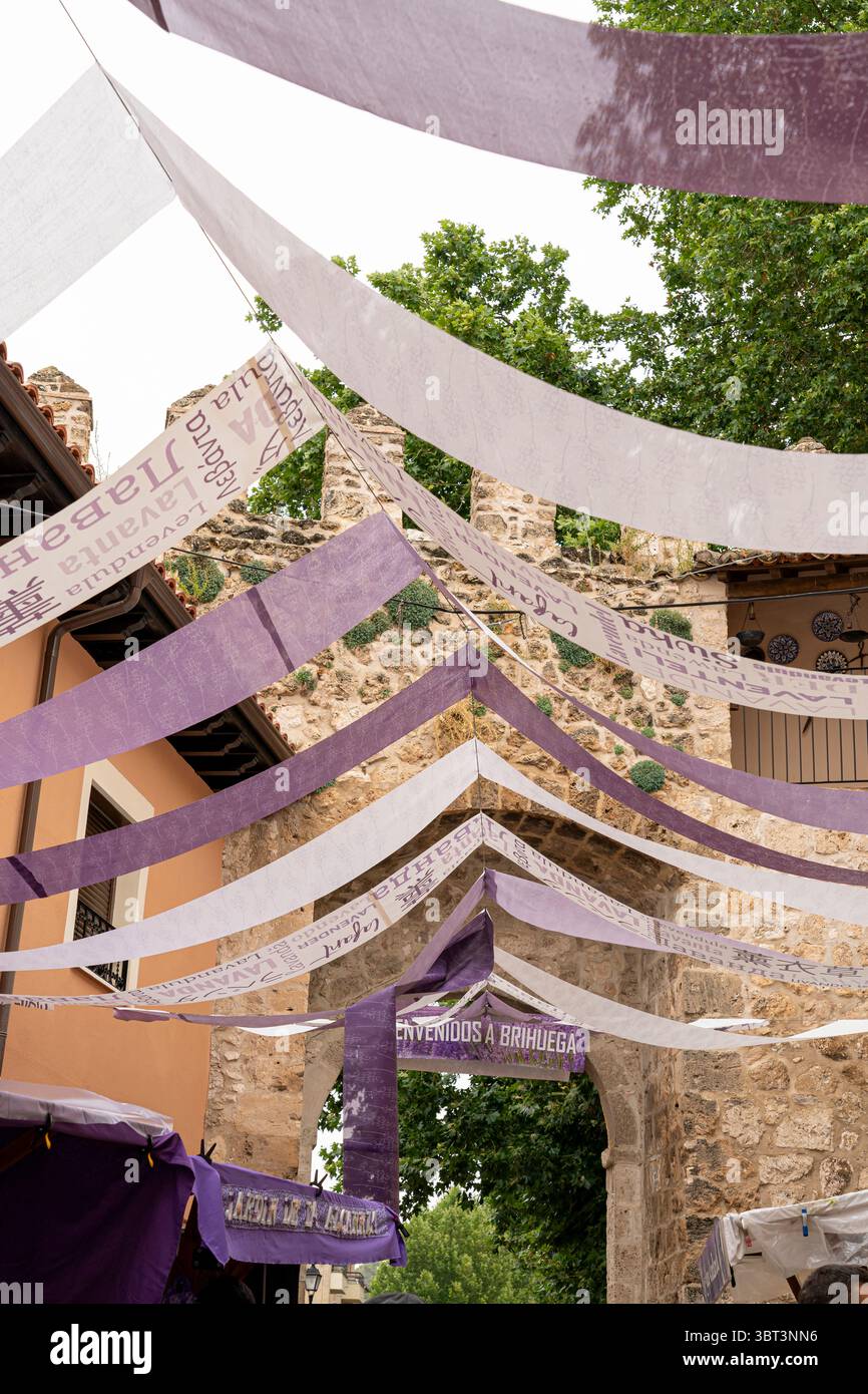Colorful banners and decorations hang above the historic streets of ...