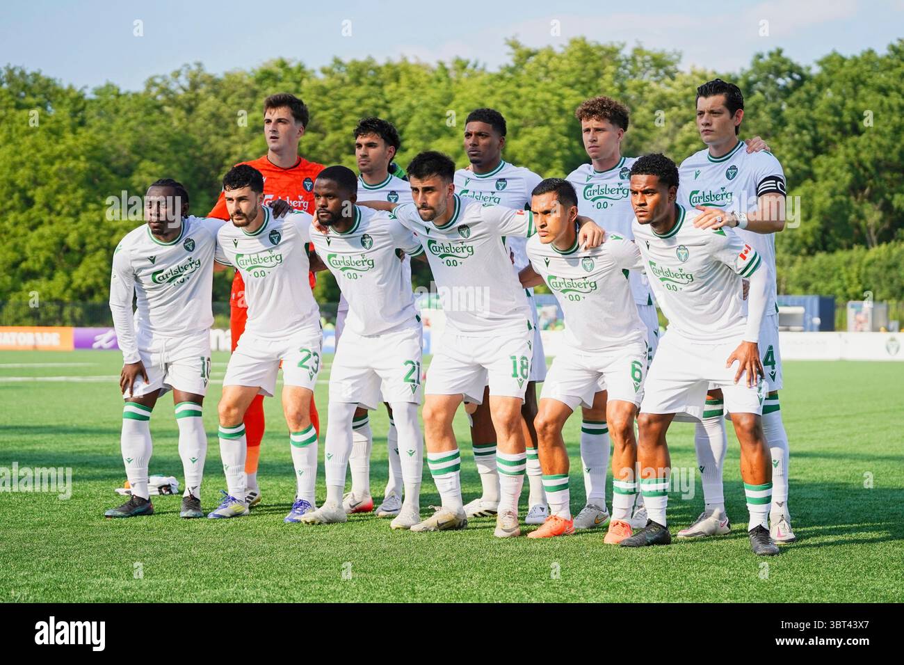 York United FC players pose before the Canadian Premier League match ...