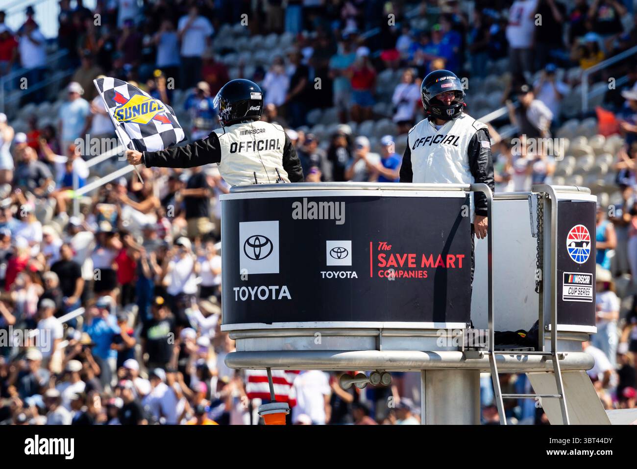 SONOMA, CA - JULY 13: The Sunoco checkered flag is waved during the ...