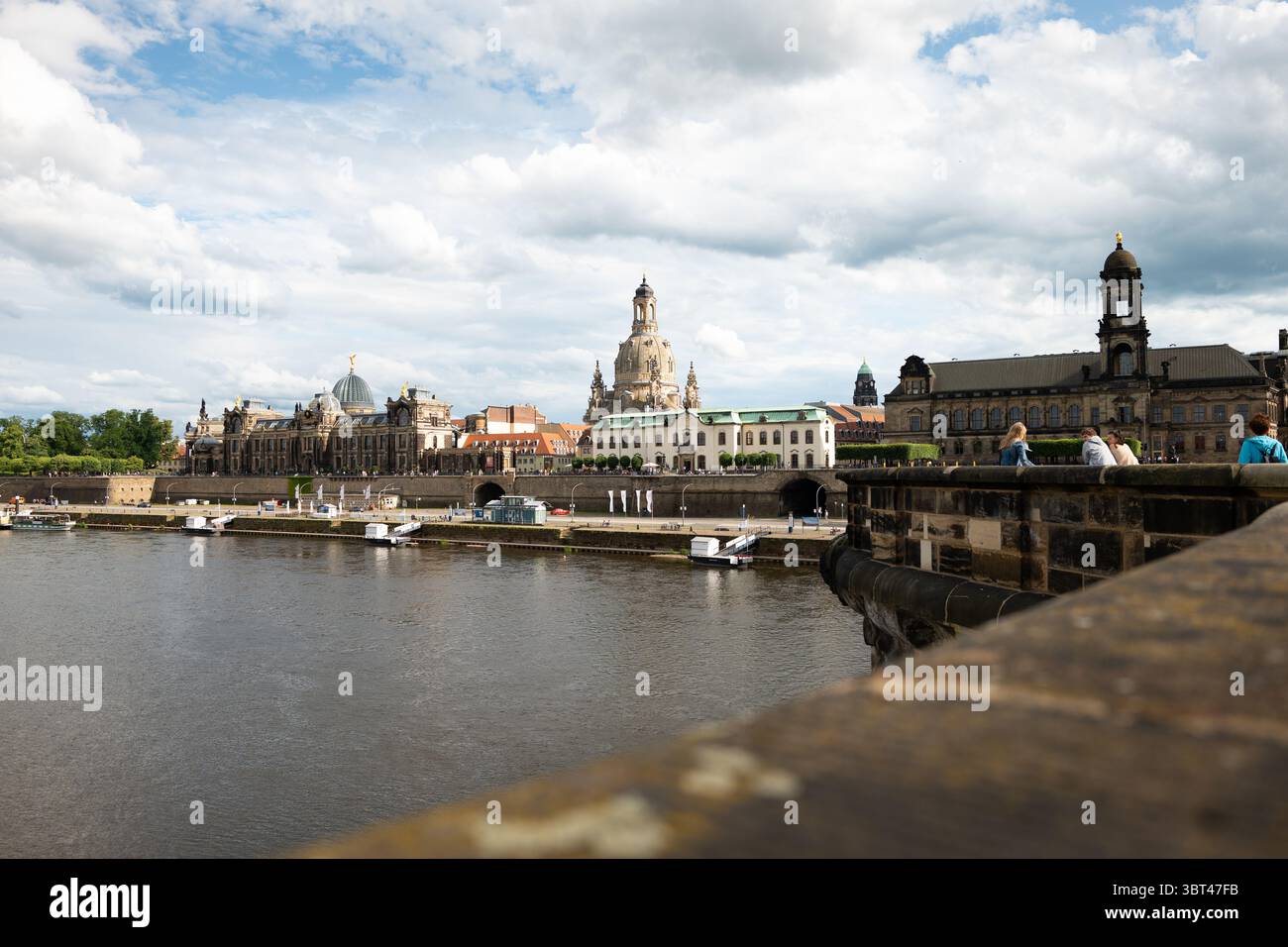Dresden Frauenkirche and old town buildings from the Augustus Bridge ...