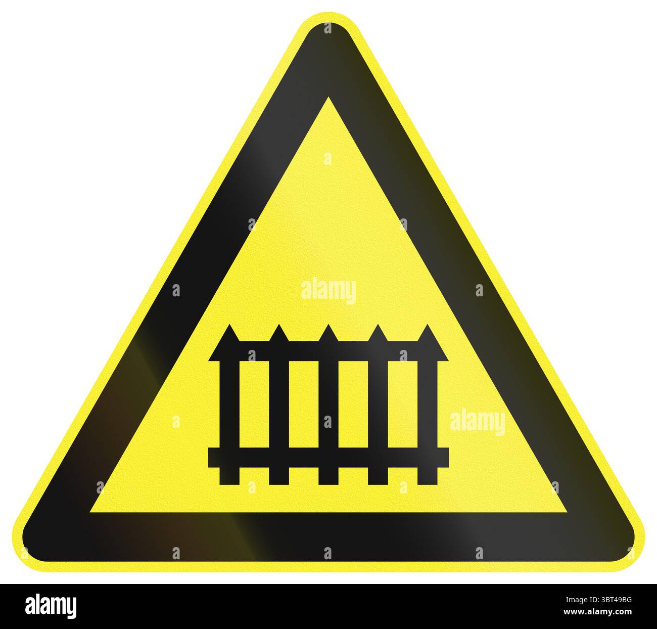 Warning road sign in China - Railway crossing with safety barriers ...