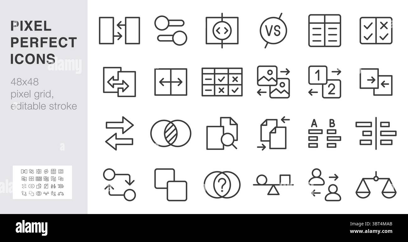 Comparison line icon set. Side-by-side compare, slider, A B test, file ...
