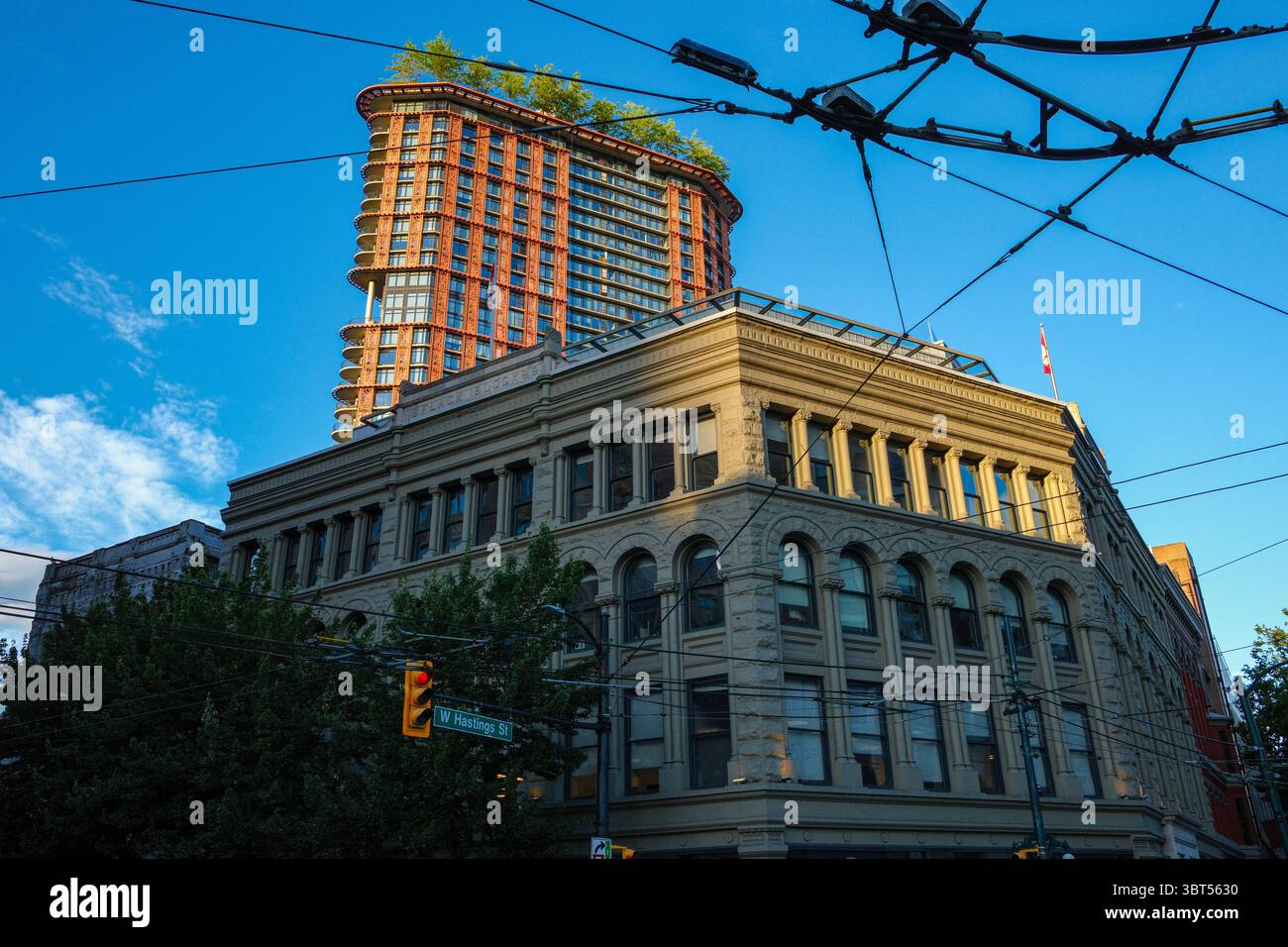 The Woodward's Tower, standing above the old Bank of Vancouver building ...