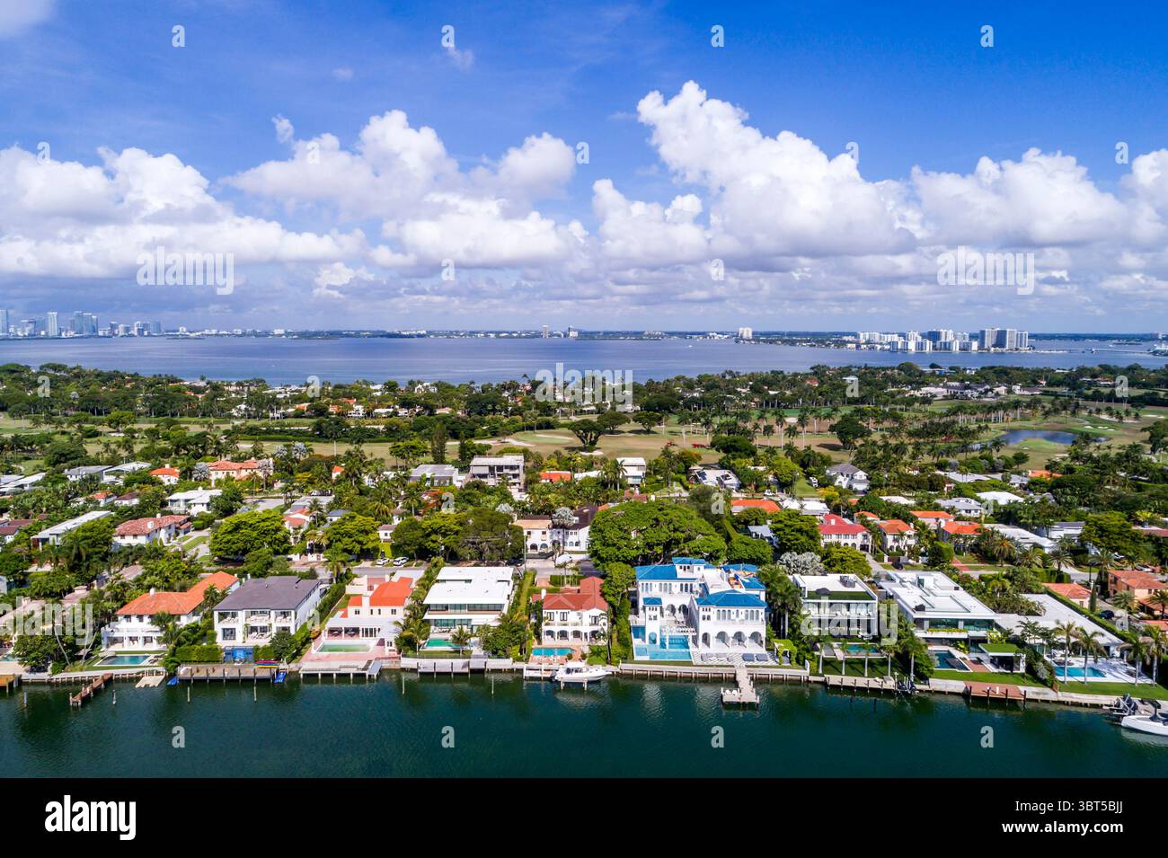 Miami Beach Florida,aerial overhead view from above looking down,Indian ...