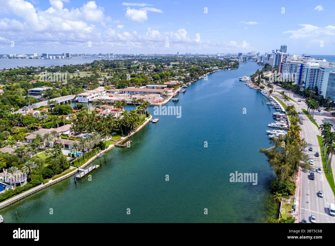 Miami Beach Florida,aerial overhead view from above looking down,Indian ...