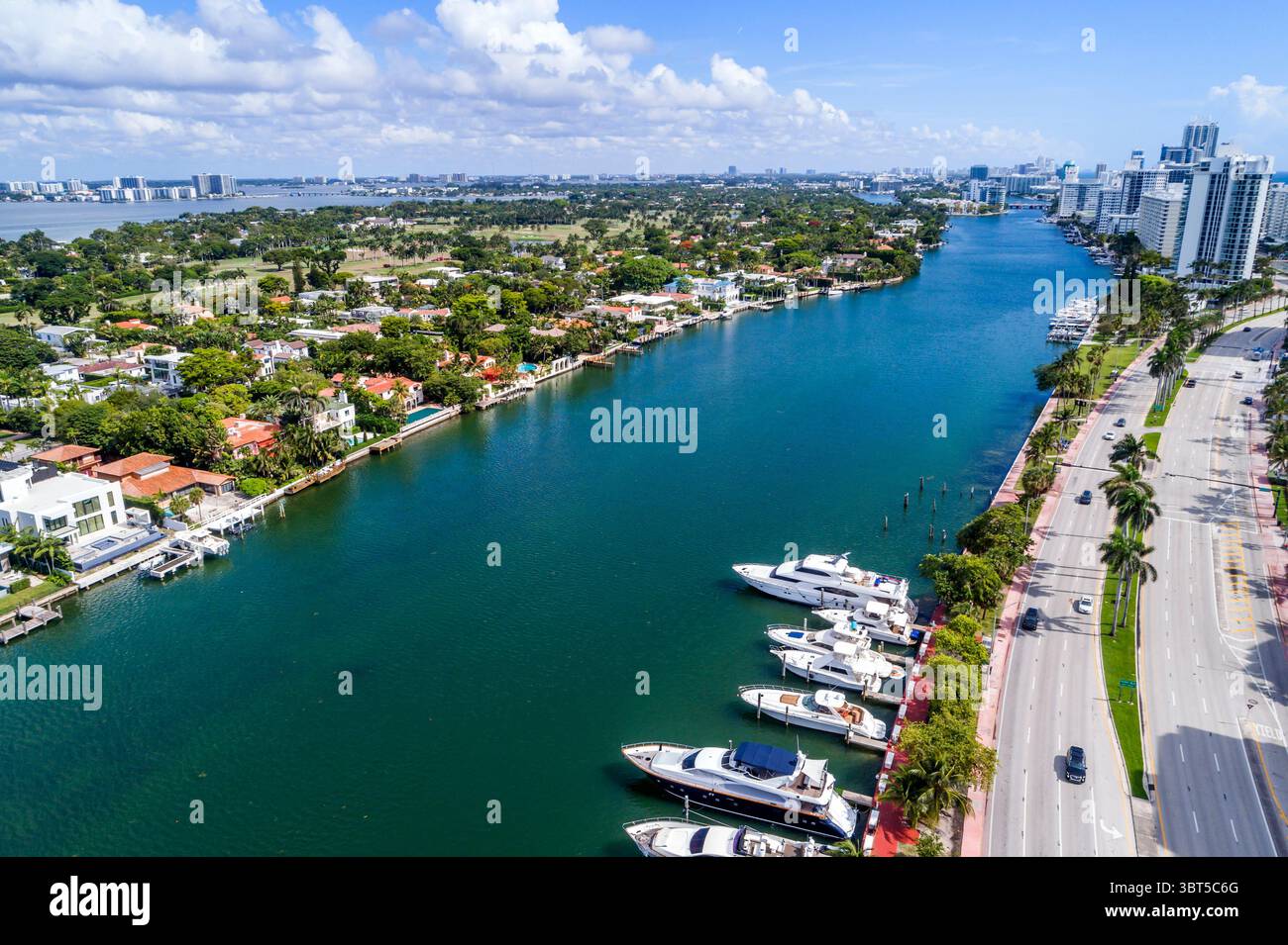 Miami Beach Florida,aerial overhead view from above looking down,Indian ...