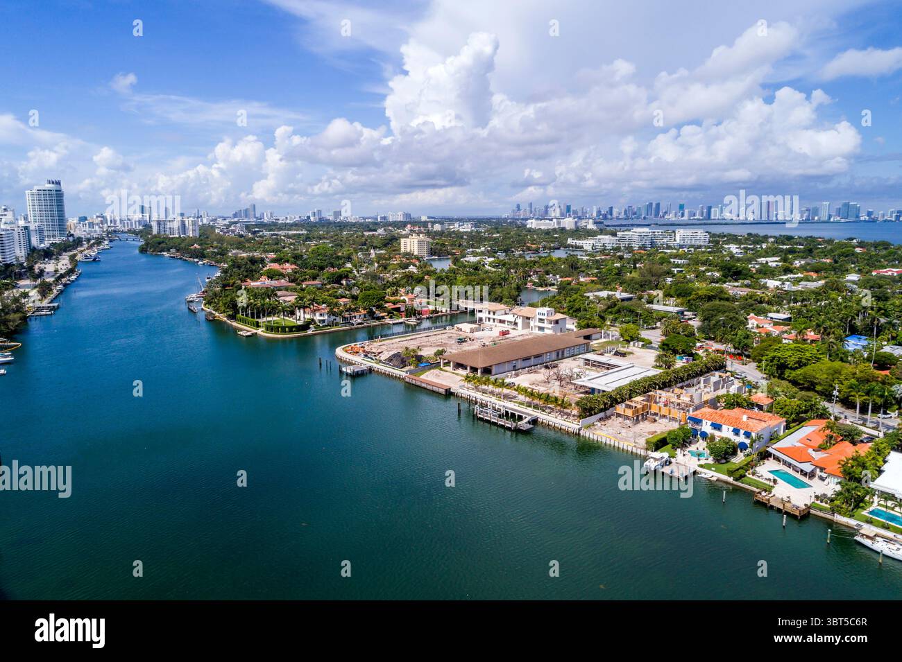Miami Beach Florida,aerial overhead view from above looking down,Indian ...