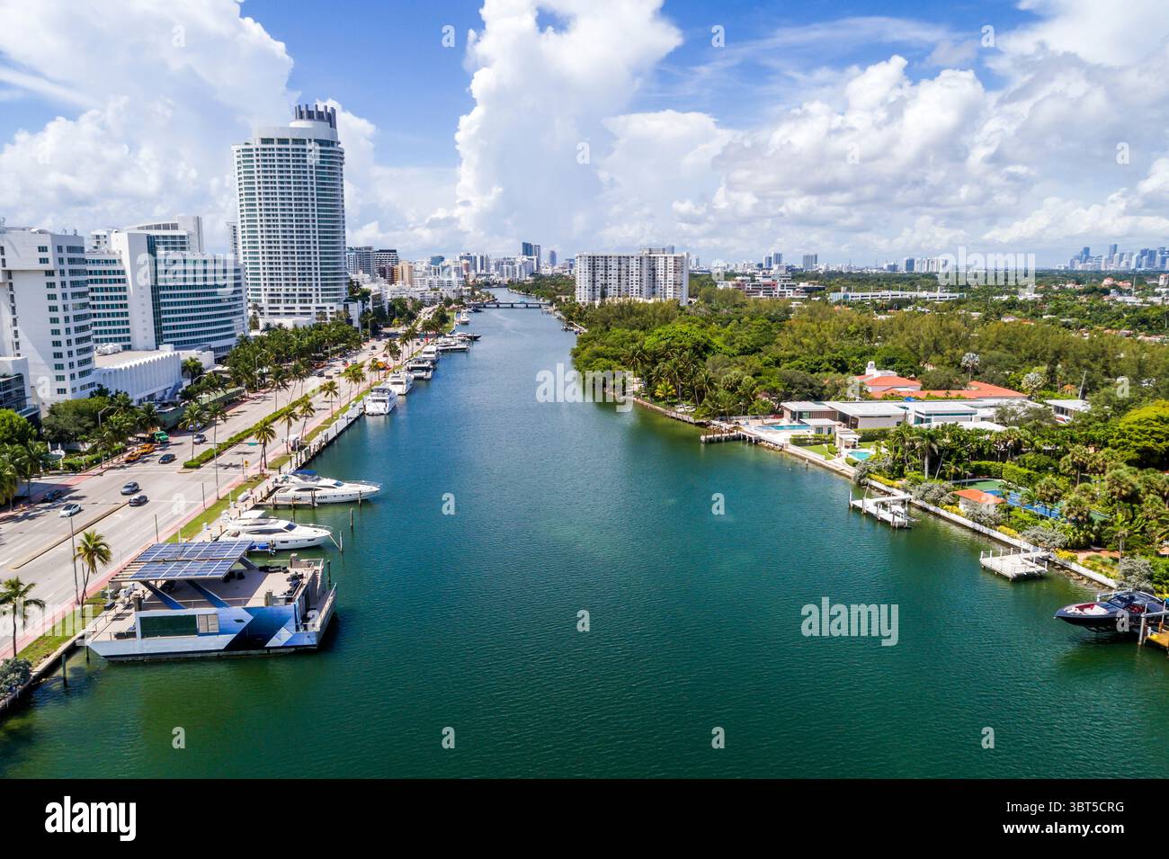 Miami Beach Florida,aerial overhead view from above looking down,Indian ...