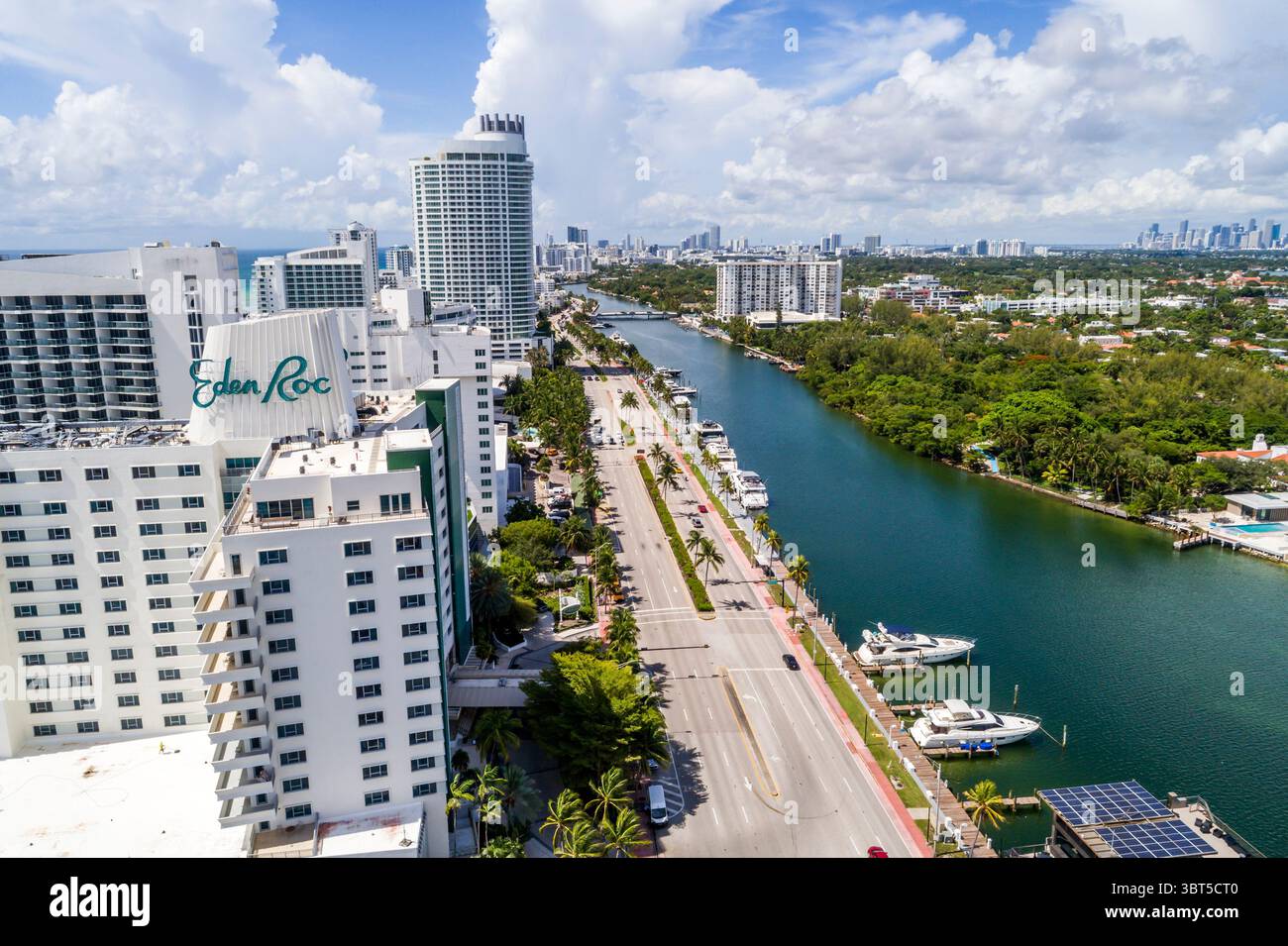 Miami Beach Florida,aerial overhead view from above looking down,Indian ...