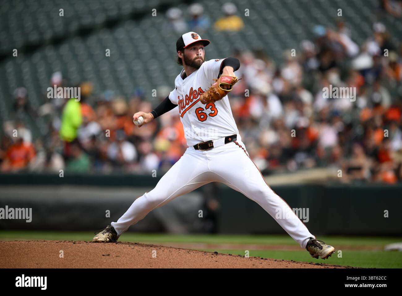 Baltimore Orioles starting pitcher Brandon Young (63) in action during ...