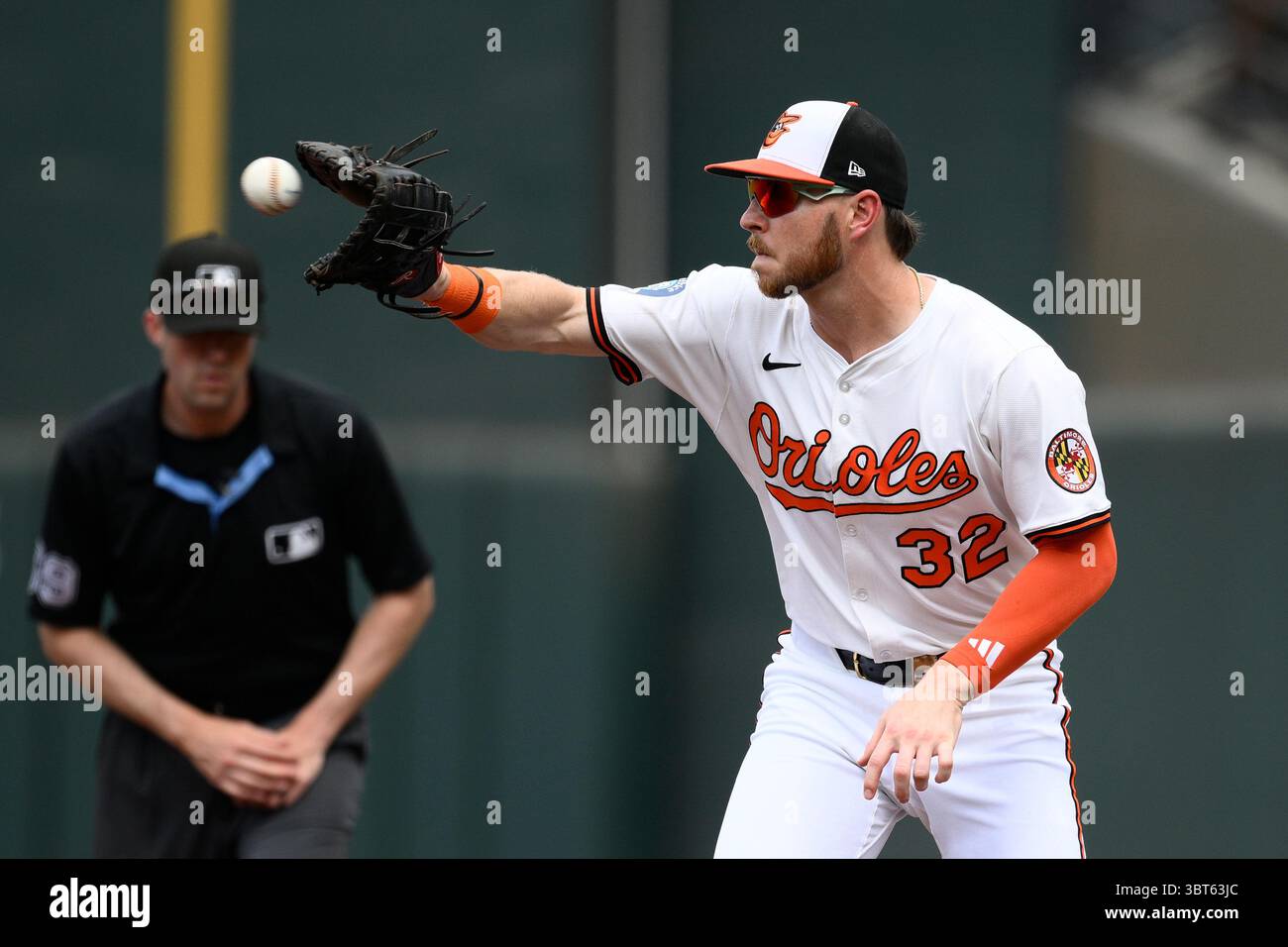 Baltimore Orioles first baseman Ryan O'Hearn (32) in action during a baseball game against the ...