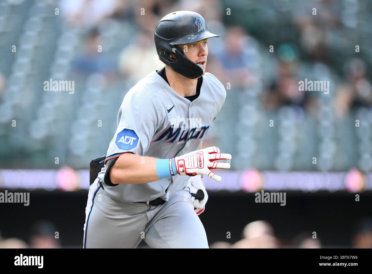Miami Marlins' Kyle Stowers in action during a baseball game against ...