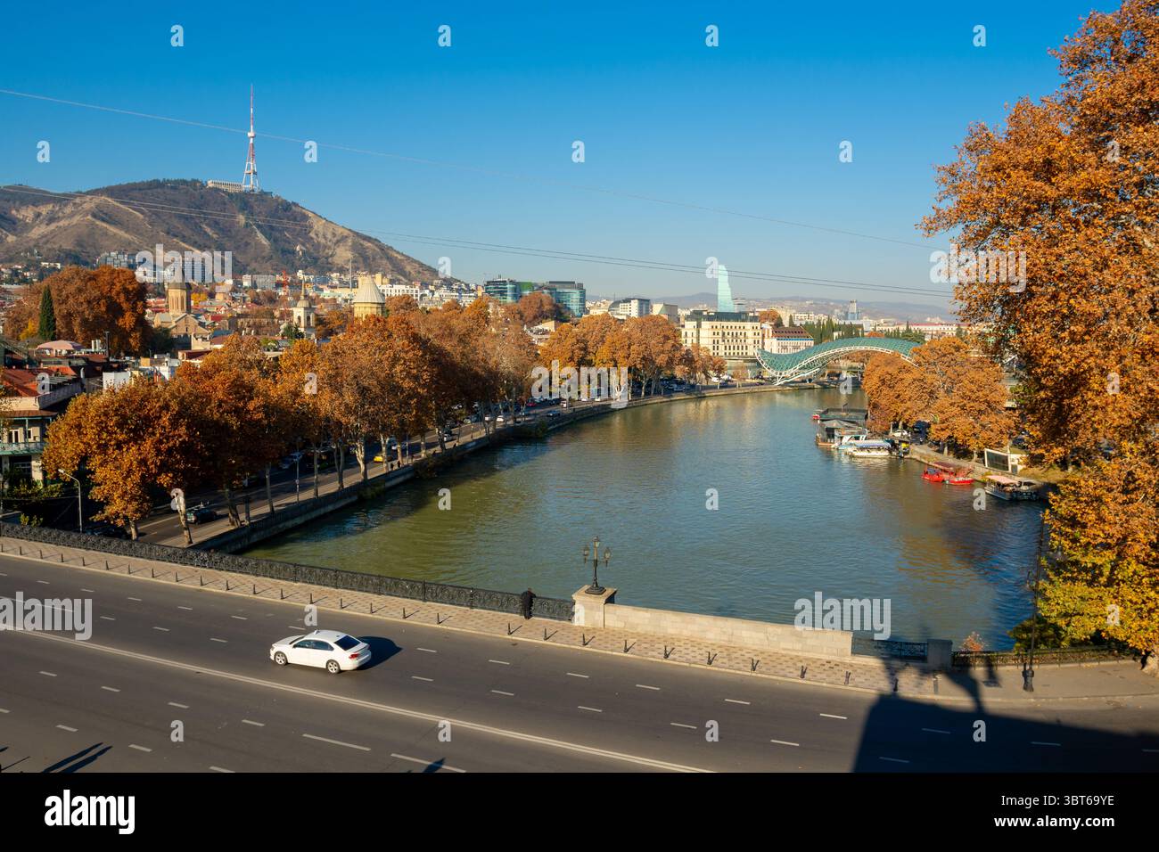 Metekhi and Peace Bridges over the Mtkvari River. View of Tbilisi ...