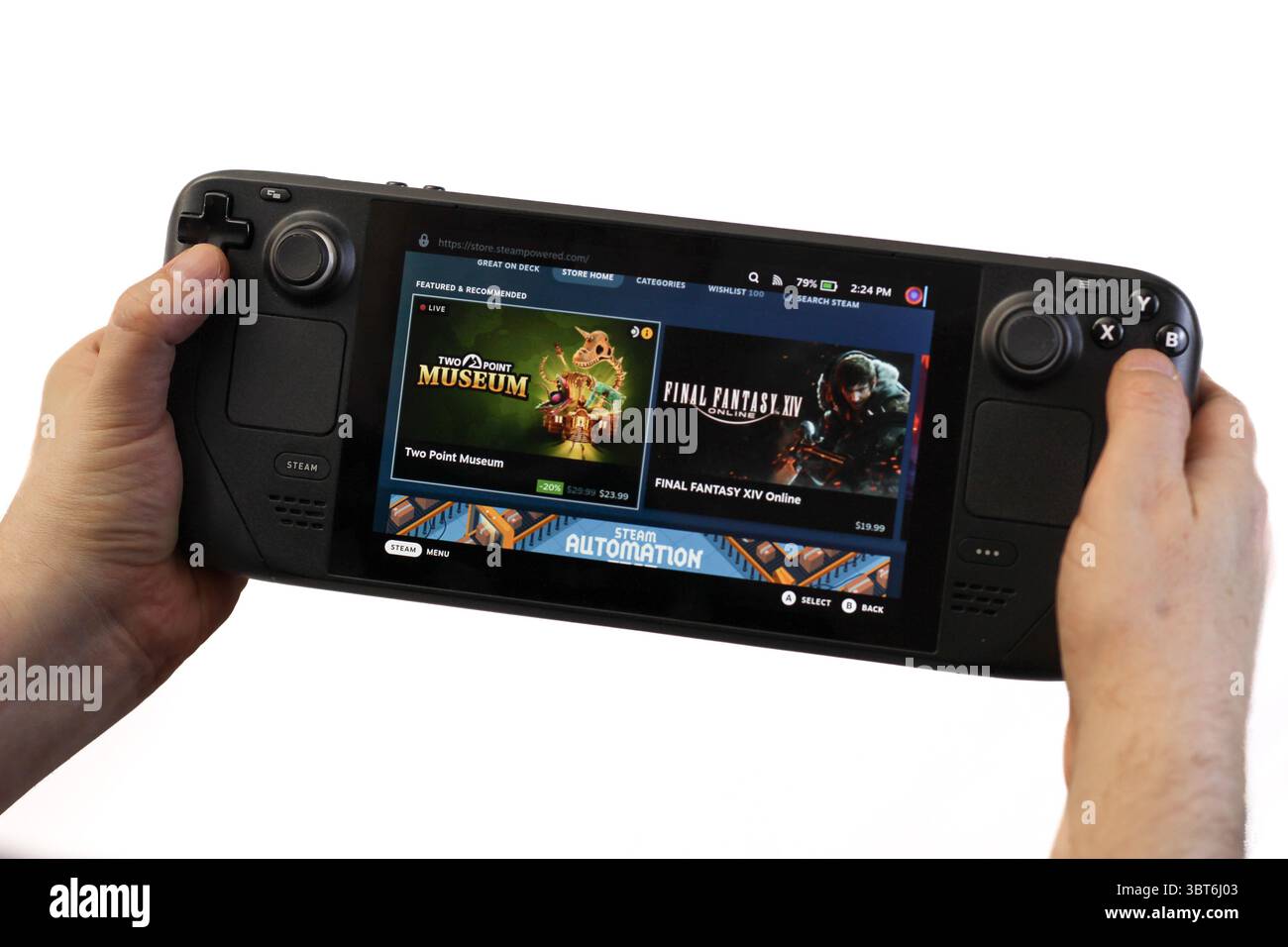 Over-the-Shoulder View of User Browsing the Steam Store on a Steam Deck ...