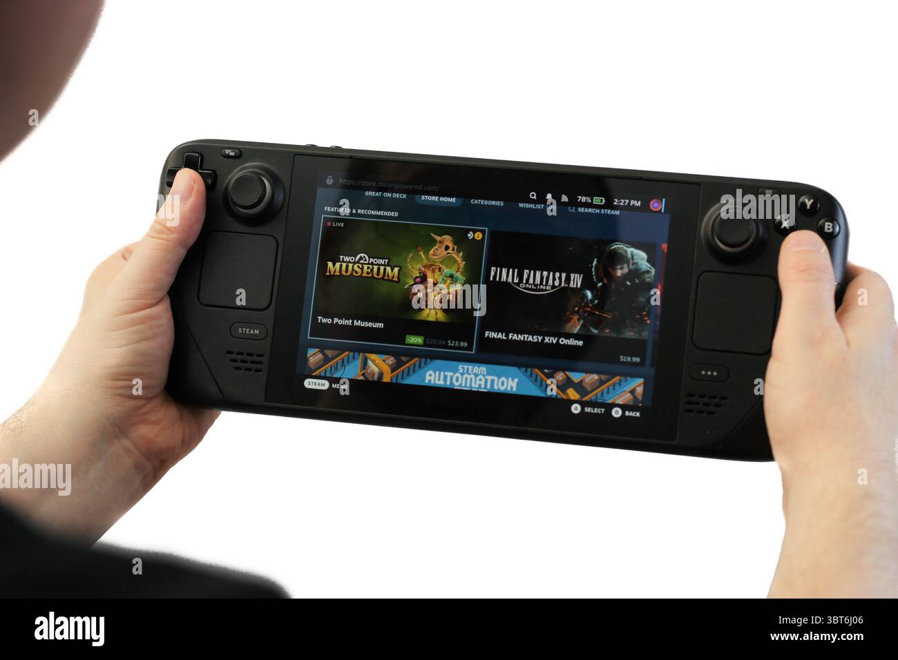 Over-the-Shoulder View of User Browsing the Steam Store on a Steam Deck ...