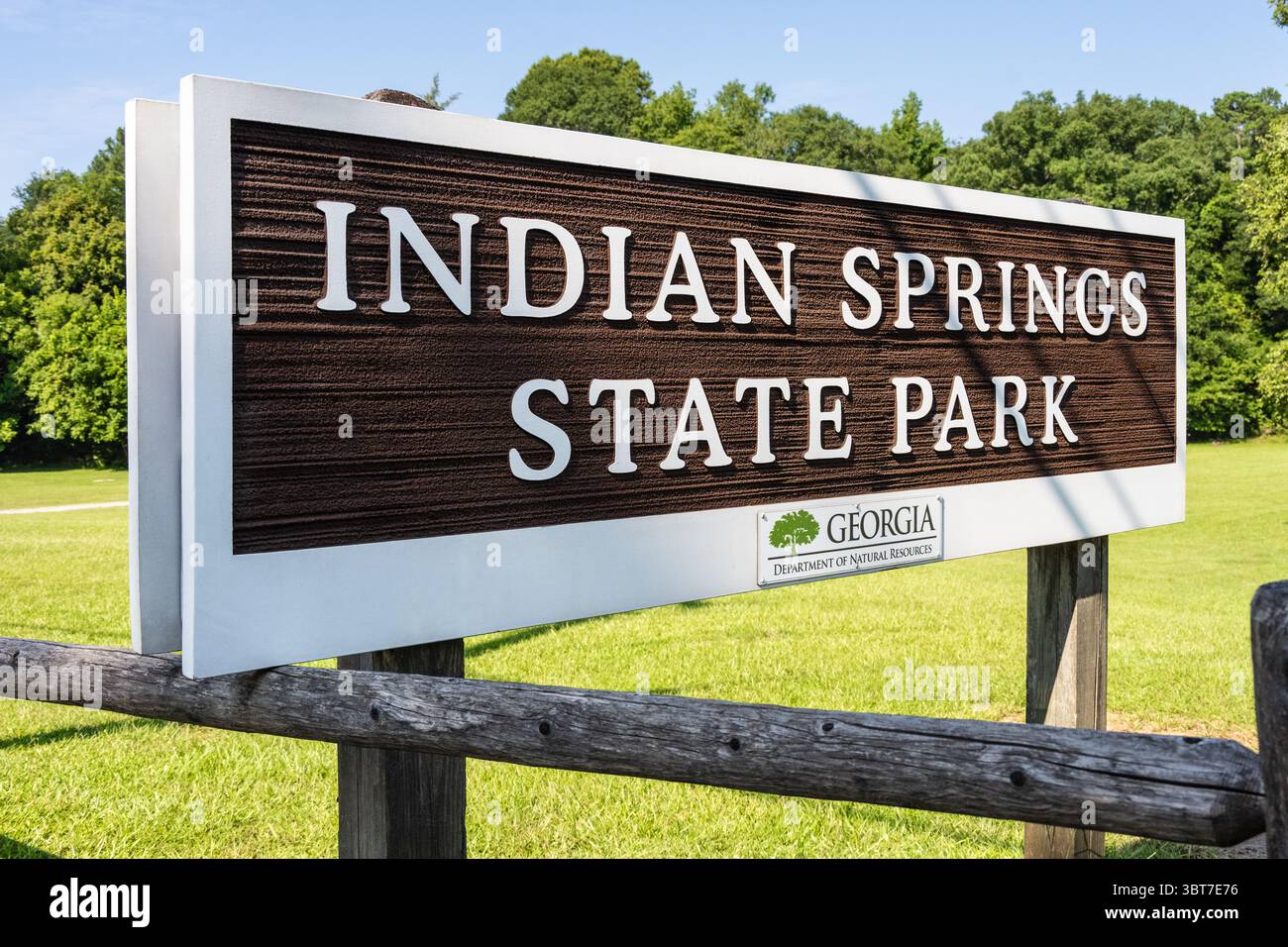 Entrance sign to Indian Springs State Park, the oldest state park in ...