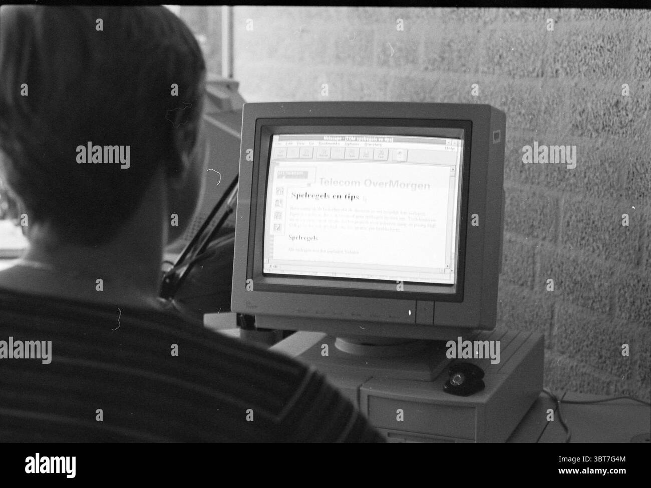 Computer monitor displaying screen Black and White Stock Photos ...