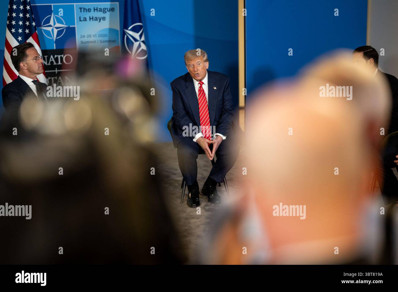 President Donald Trump attends a pull-aside meeting with NATO Secretary ...
