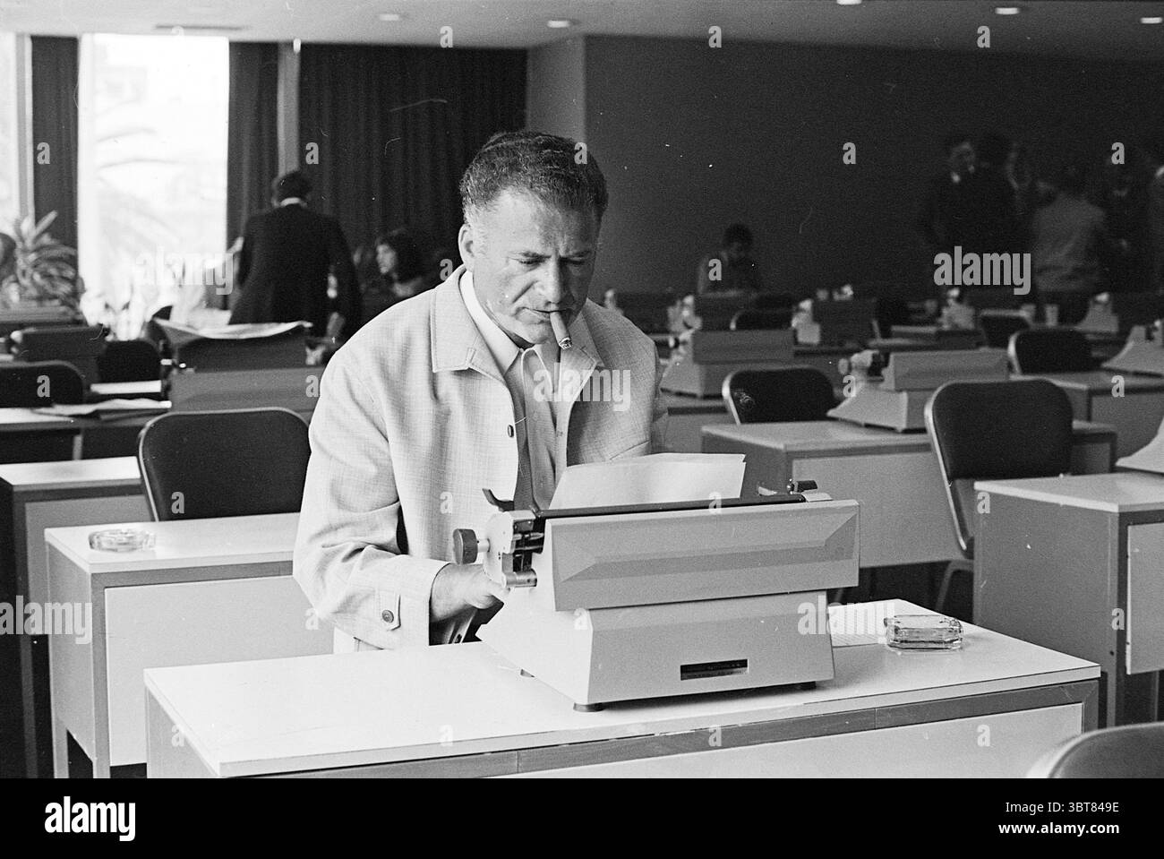 Referee Leo Horn behind a typewriter, Whizgle News, Dutch Desk, The ...