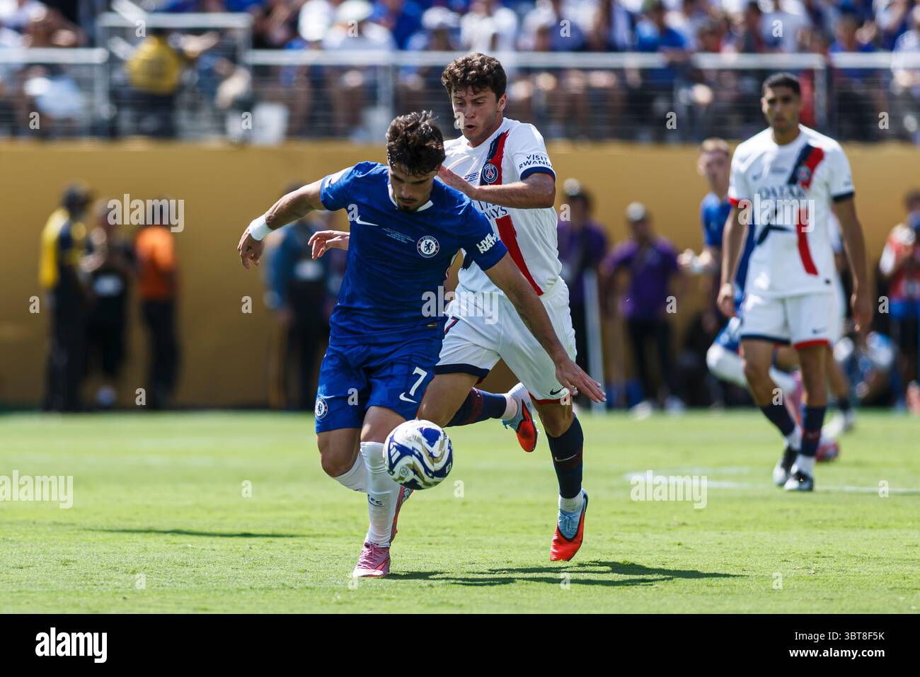 New Jersey - July 13: Pedro Neto of Chelsea FC and Joao Neves of PSG ...