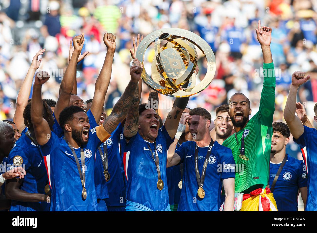 New Jersey - July 13: Players of Chelsea FC lift the trophy during the ...