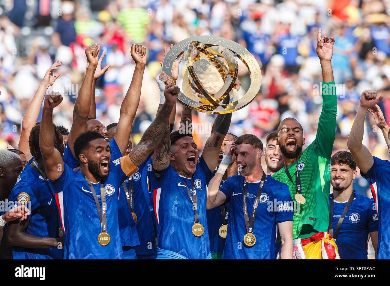 New Jersey - July 13: Players of Chelsea FC lift the trophy during the ...