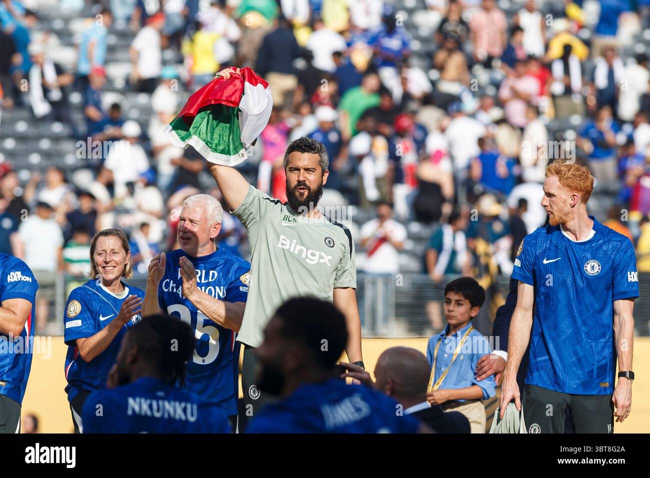 New Jersey - July 13: A Mexican staff member of Chelsea FC celebrates ...