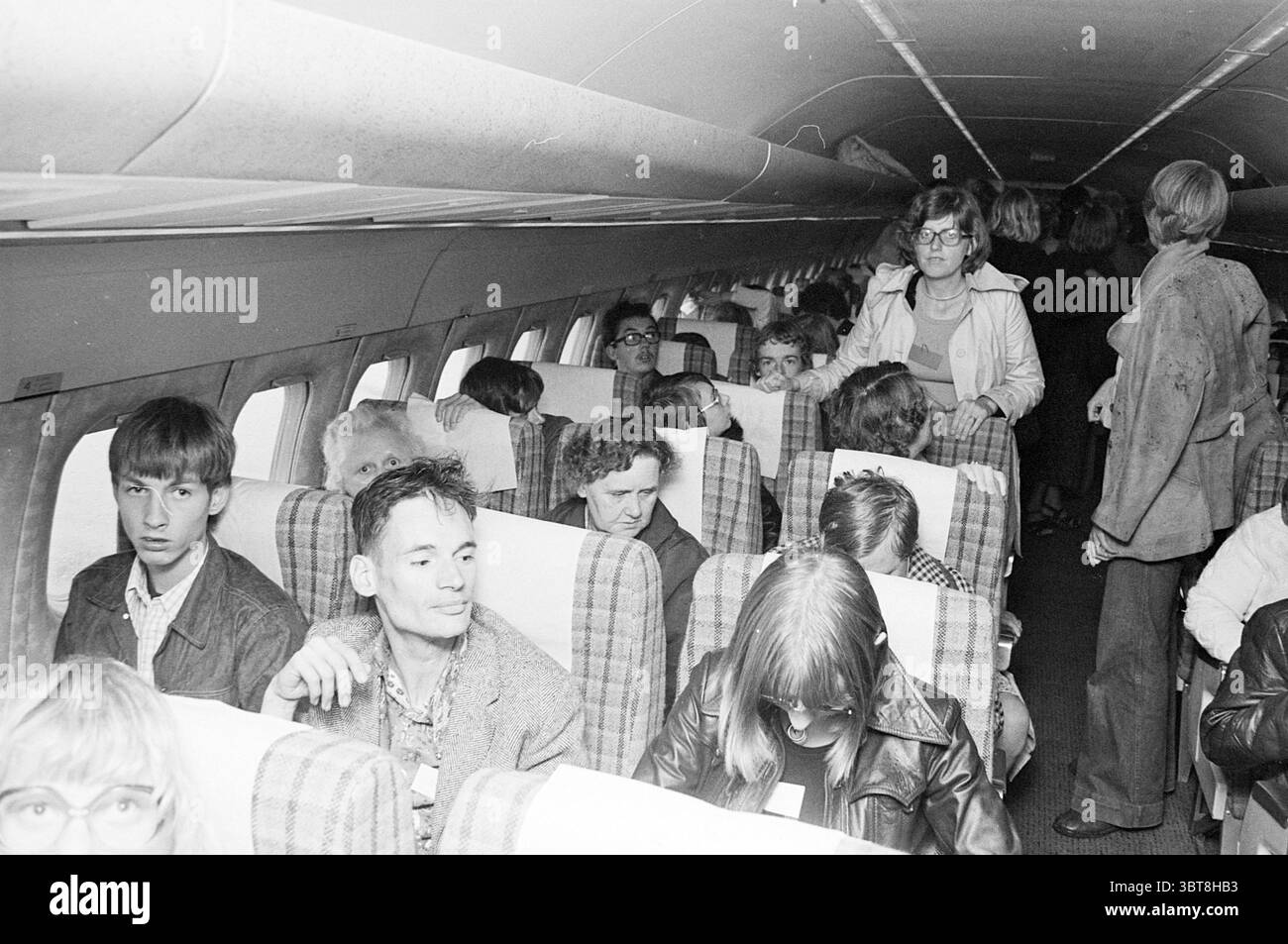 Departure of disabled people at Schiphol. Disabled mentally disturbed ...