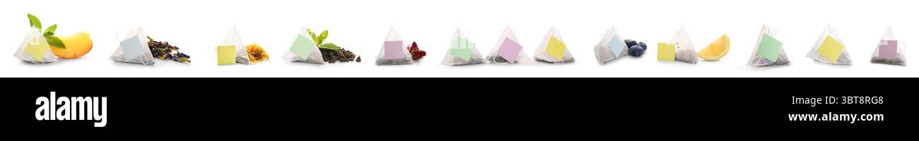 Set of different tea bags on white background Stock Photo - Alamy