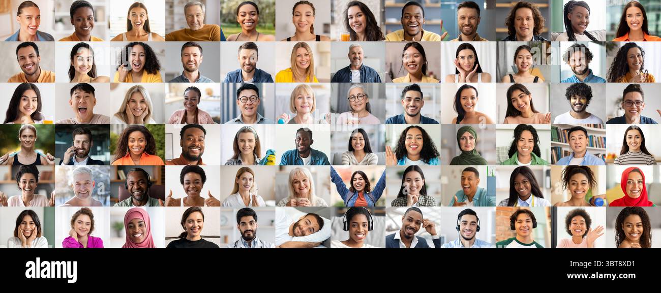 Diverse group of happy individuals showcasing multiethnic faces in a ...