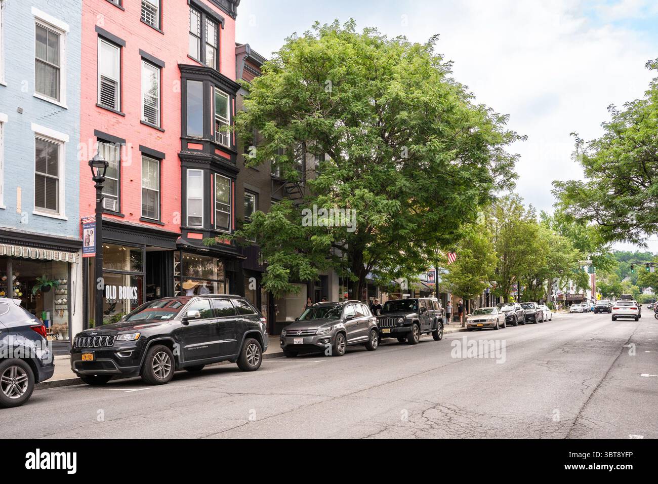 Scenic street scene from historic Hudson NY in Columbia County with ...