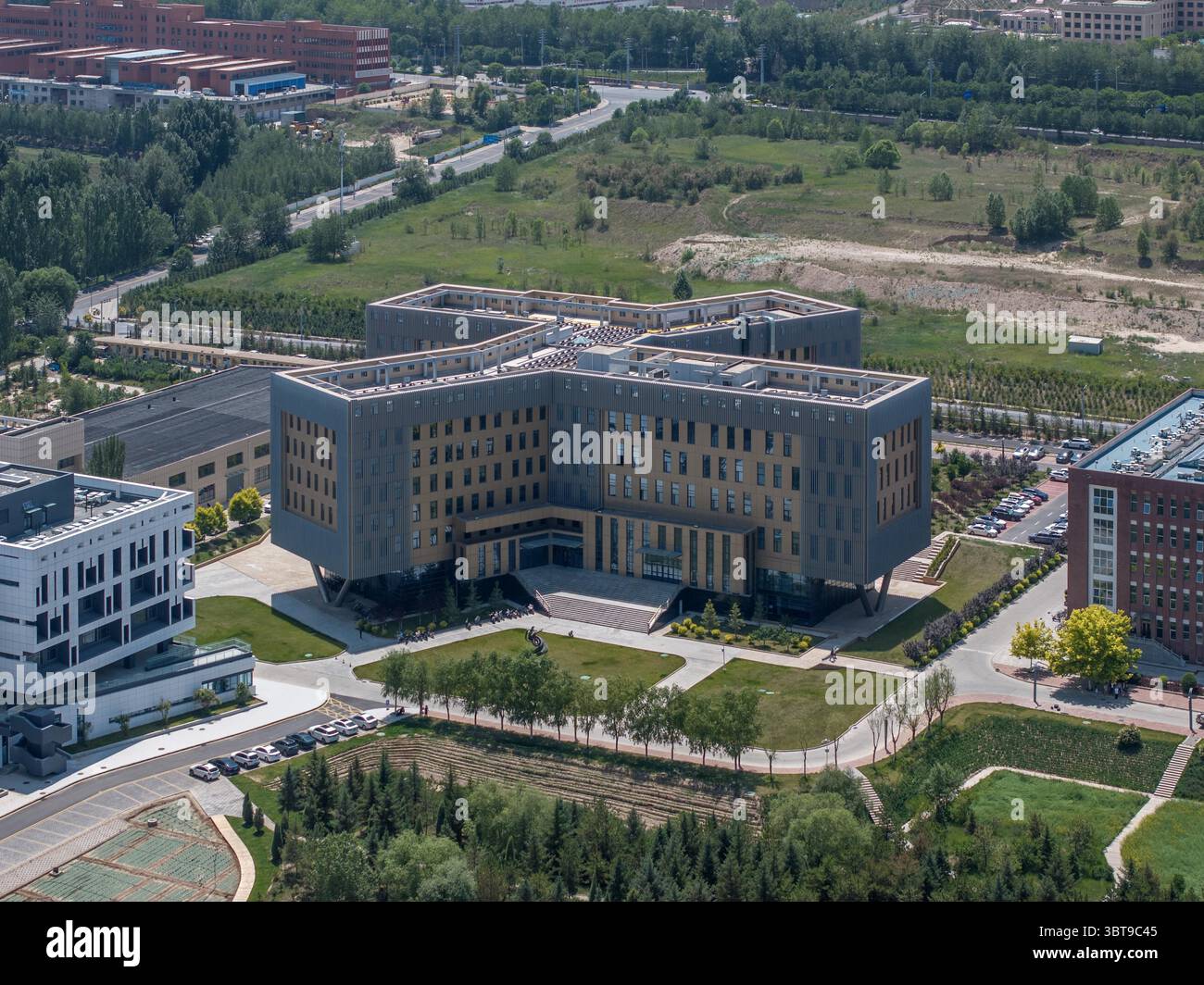 Aerial photo shows the campus scenery of Qinghai University in Xining ...