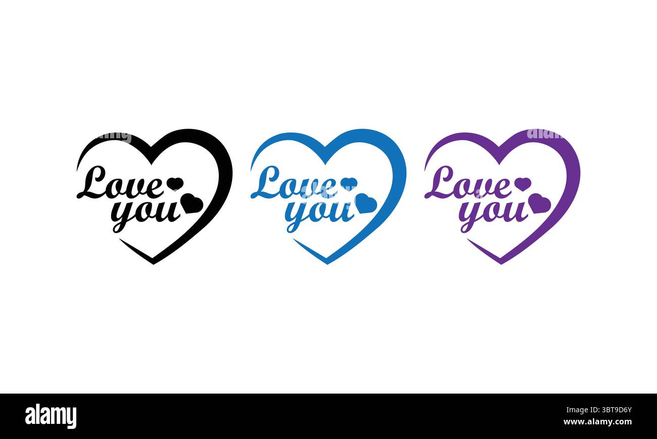 Love You Heart Outline Vector Art – Black, Blue and Purple Romantic ...