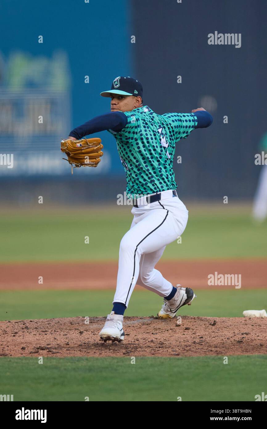 Beer City Tourists pitcher Jose Guedez (4) delivers a pitch during a ...