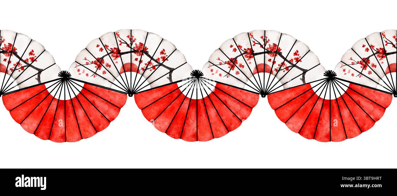 Horizontal watercolor seamless border with repeating red and white ...