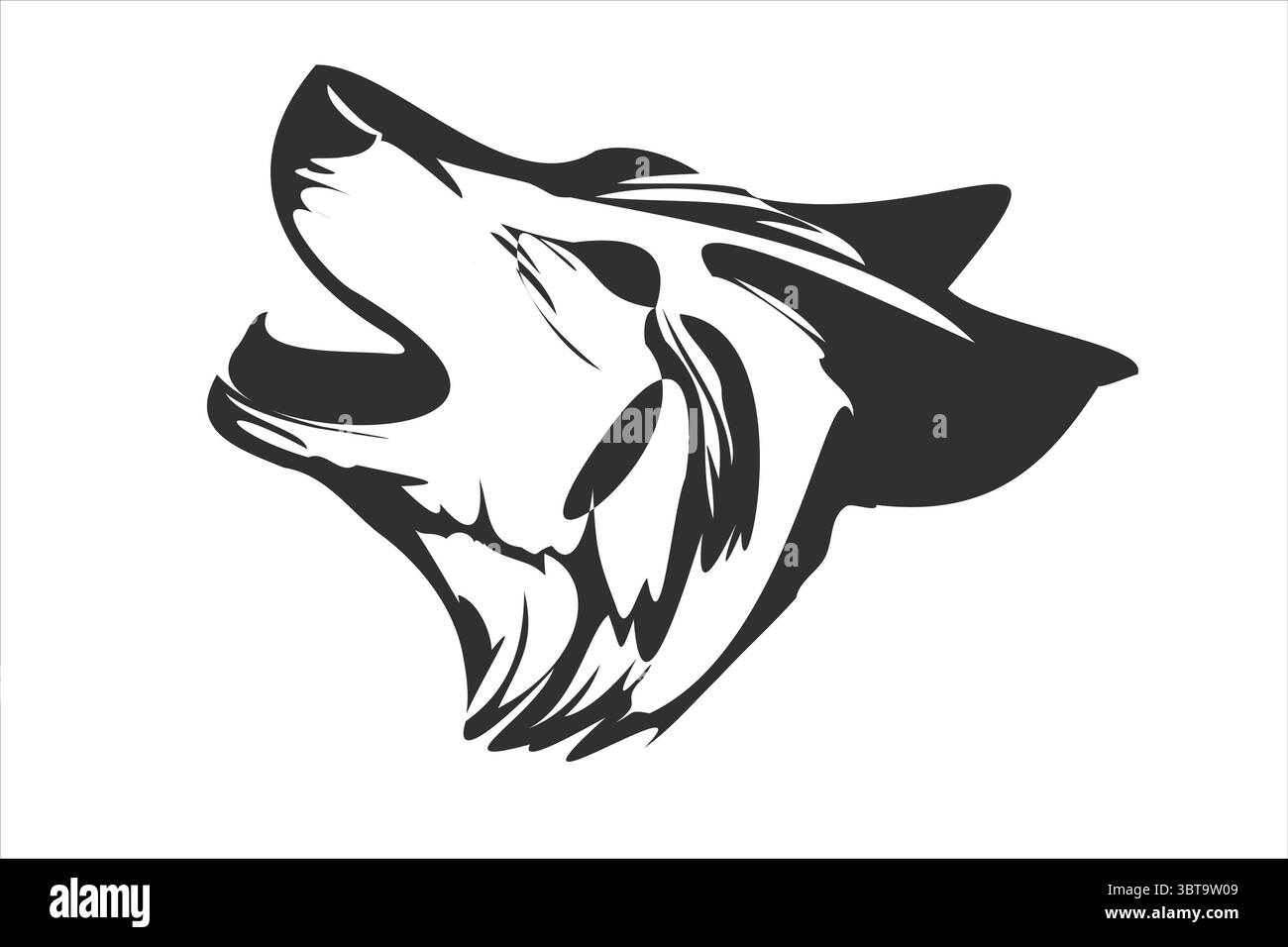 Minimalist black silhouette vector illustration of a wolf, husky, or ...