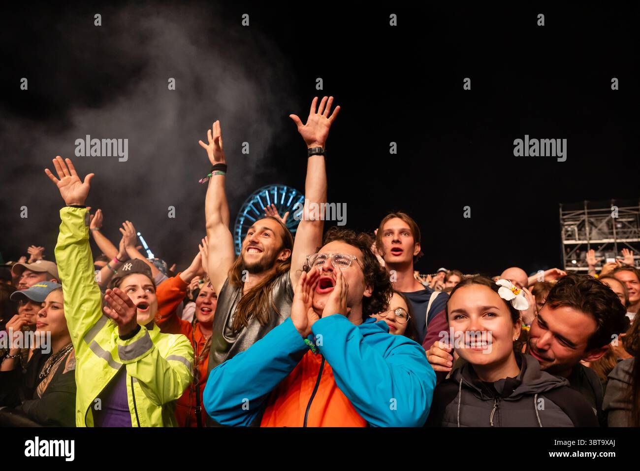 Fans cheer during the last day of the Pohoda festival 2025 at Airport ...